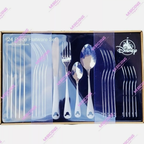 Disney | Kitchen | Disney Parks 24 Pc Flatware Silver Set Icon Mickey ...